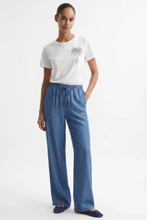 EXQUISE Duncan Straight Leg Lace Up Waist Denim Pants - Blue