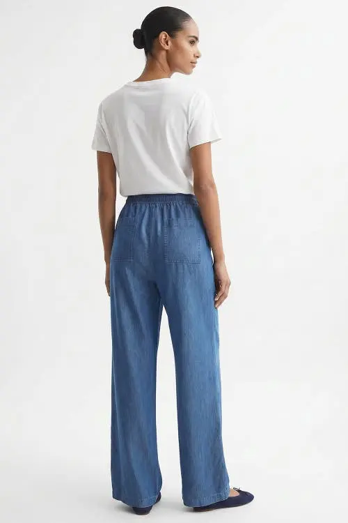 EXQUISE Duncan Straight Leg Denim Pants With Lace-up Waist