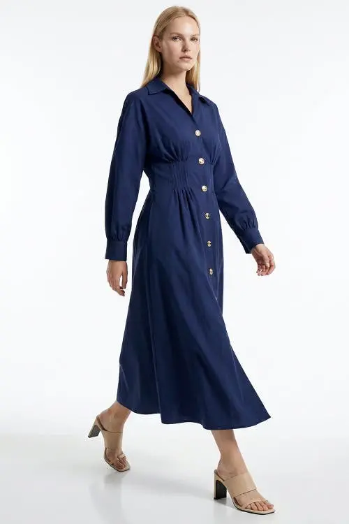 EXQUISE Delray Long Sleeve Buttoned Midi Dress
