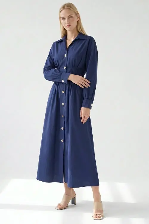 EXQUISE Delray Long Sleeve Buttoned Midi Dress