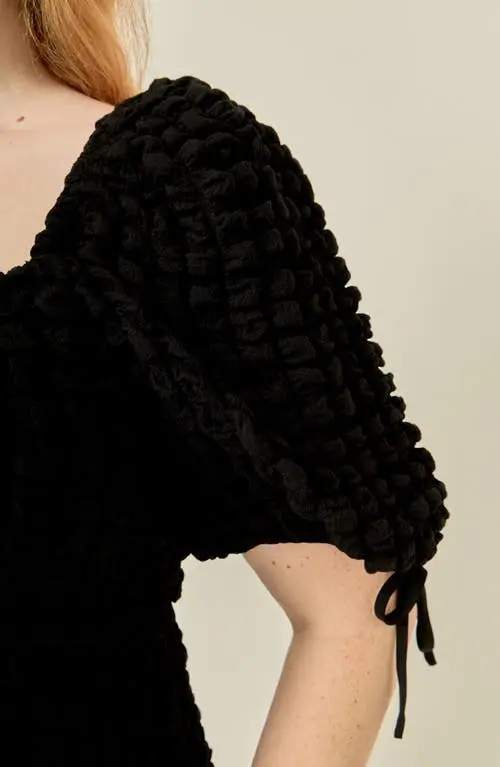Endless Rose Textured Puff Sleeve Sweetheart Neck Midi Dress - Black