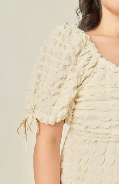 Endless Rose Textured Puff Sleeve Sweetheart Neck Midi Dress