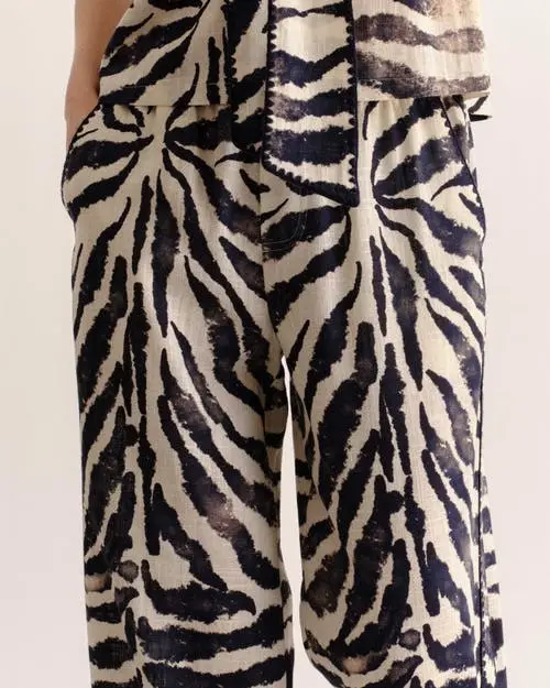 CARTOLINA Mia Wide-leg Printed Linen-viscose Trousers