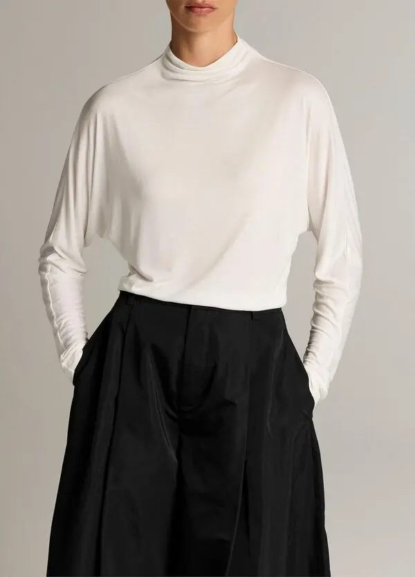 Vince Draped Funnel-neck Dolman-sleeve Top - Ivory