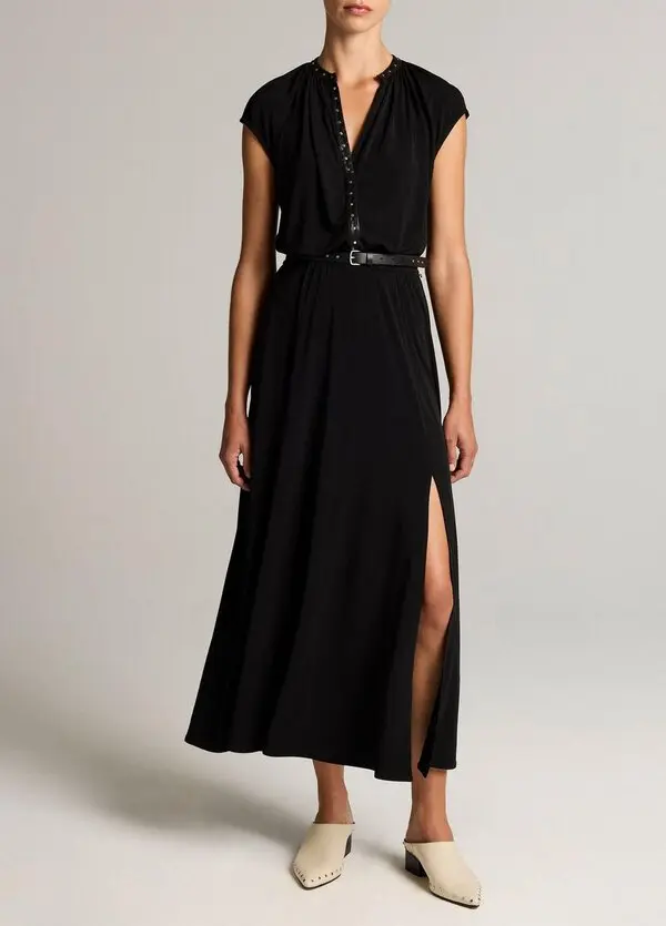 Vince Studded Matte Jersey Cap-sleeve Dress - Black
