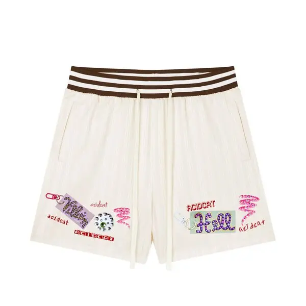 ACID CAT Neutrals Hell Villain Jewelry Vibe Etcetera Off Sport Shorts - White