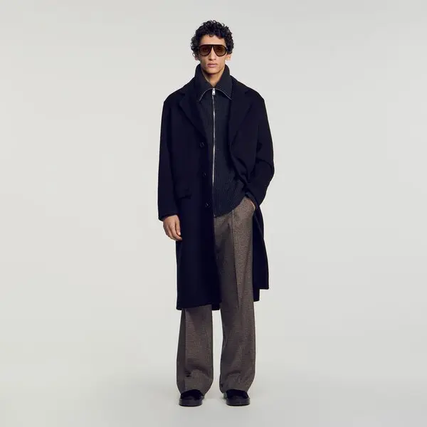 Sandro Long Wool And Cashmere Coat - Black