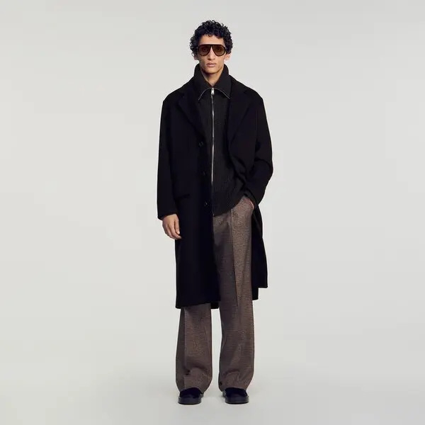 Sandro Long Wool And Cashmere Coat - Black