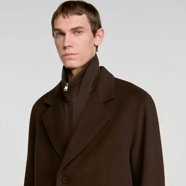 Sandro Long Wool And Cashmere Coat - Chocolate
