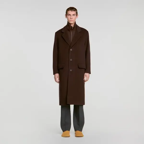 Sandro Long Wool And Cashmere Coat - Chocolate