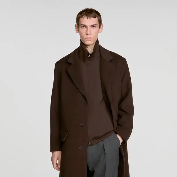 Sandro Long Wool And Cashmere Coat - Chocolate
