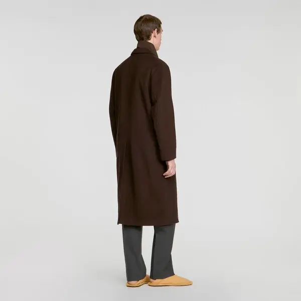Sandro Long Wool And Cashmere Coat - Chocolate