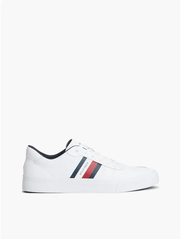 Tommy Hilfiger Signature Stripe Coated Leather Low Top Sneakers