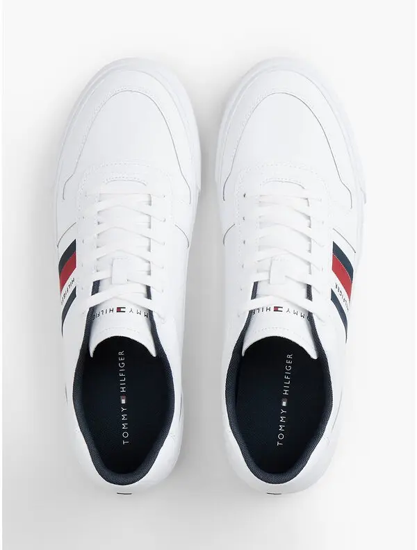 Tommy Hilfiger Signature Stripe Coated Leather Low Top Sneakers