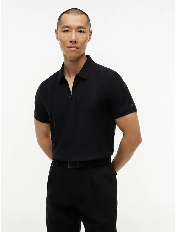 Tommy Hilfiger Regular Fit Quarter-zip Wicking Polo - Black