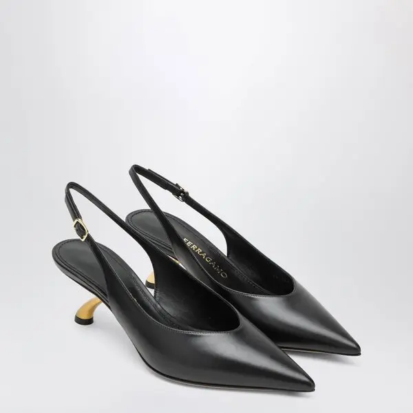 FERRAGAMO Kidskin Leather Slingback With Sculptural Heel - Black