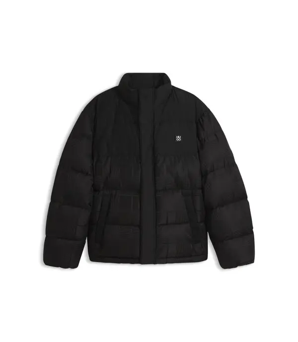 Hugo Water-repellent Puffer Jacket With Jacquard Check Pattern