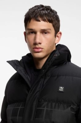 Hugo Water-repellent Puffer Jacket With Jacquard Check Pattern