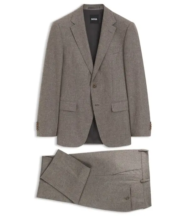 BOSS Patterned Slim-fit Suit In Italian Virgin Wool - Dark Brown