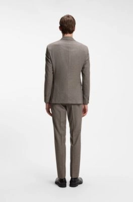BOSS Patterned Slim-fit Suit In Italian Virgin Wool