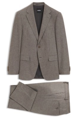 BOSS Patterned Slim-fit Suit In Italian Virgin Wool