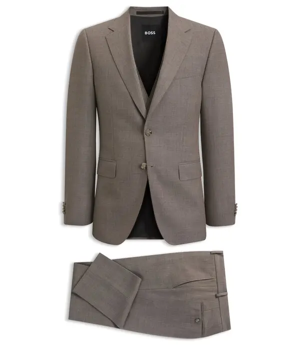 BOSS Micro-patterned Slim-fit Suit In Italian Virgin Wool - Light Brown