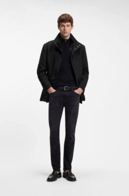 BOSS Formal Coat In Italian Fabric With Stand Collar