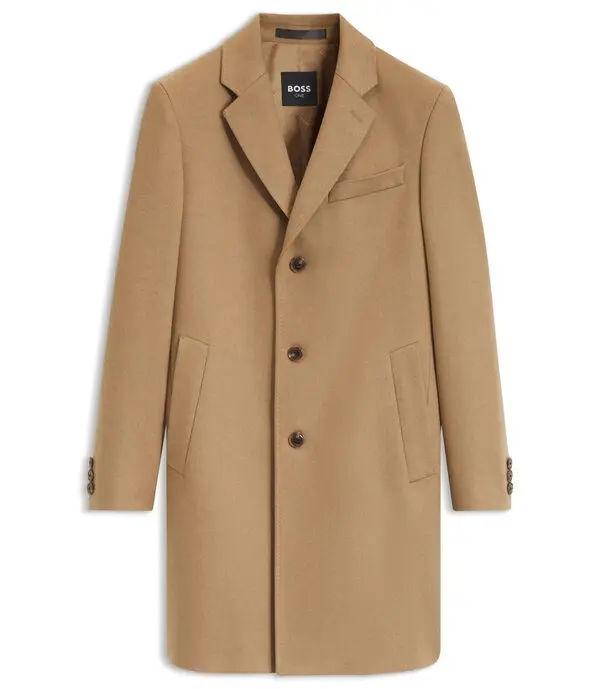 BOSS Slim-fit Formal Wool Coat With Cashmere - Beige