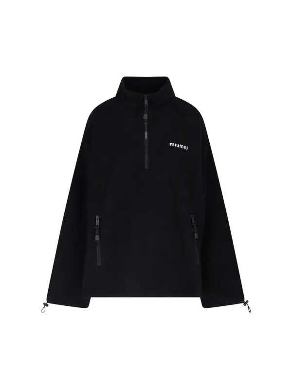 Miu Miu Fleece Logo Half-zip Sweatshirt - Black