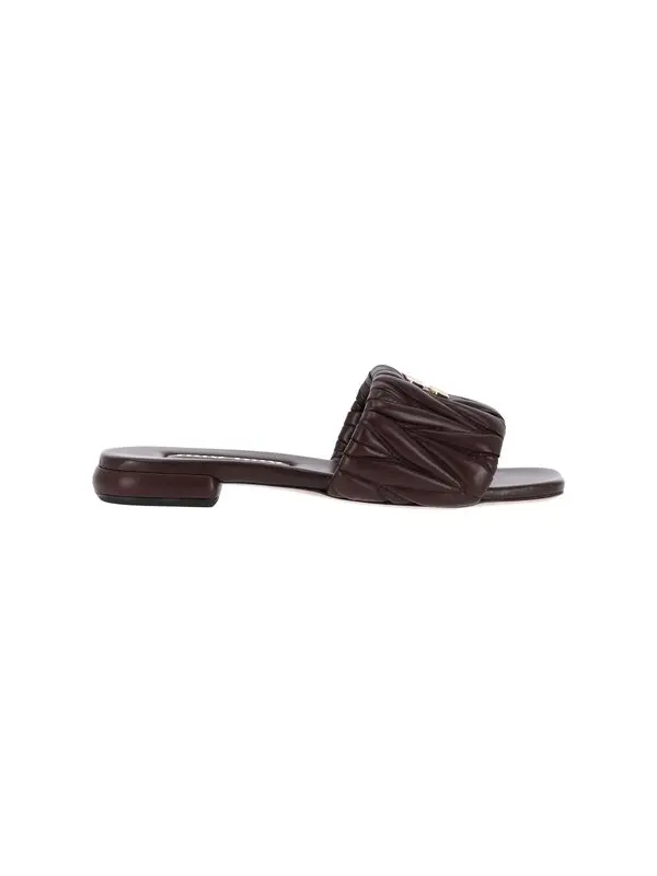 Miu Miu Quilted Leather Square Toe Sandals - Brown