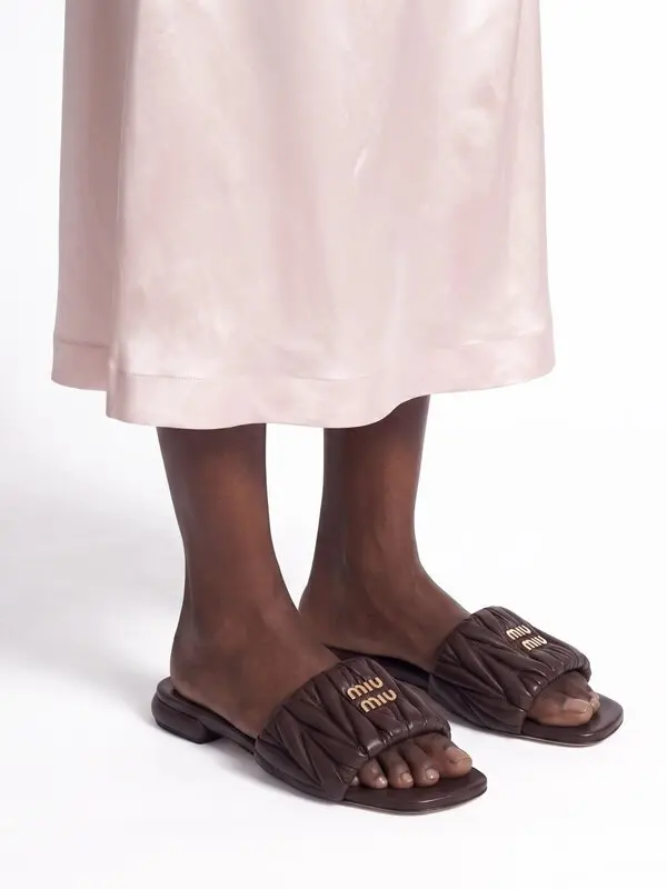 Miu Miu Quilted Leather Square Toe Sandals - Brown