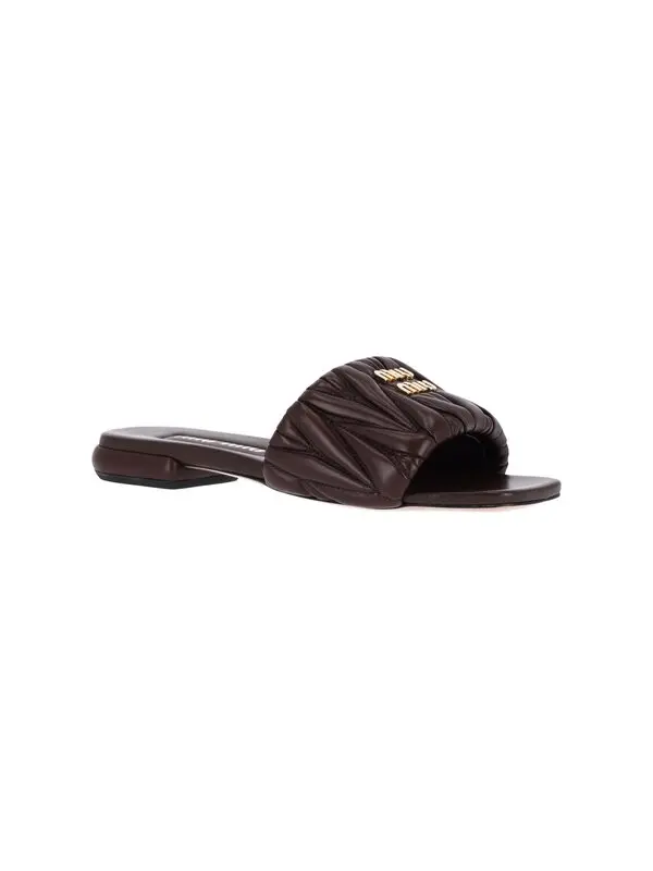 Miu Miu Quilted Leather Square Toe Sandals - Brown