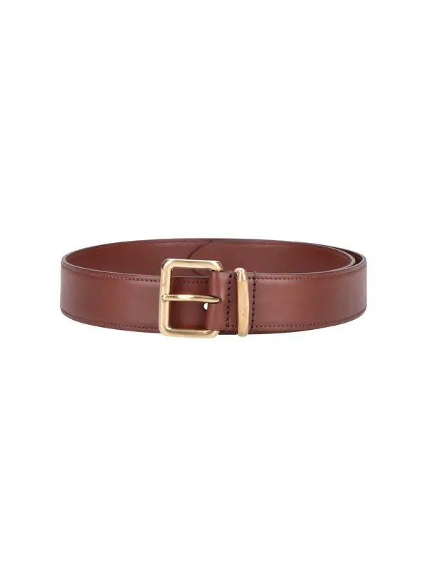 Miu Miu Calfskin Belt With Gold Metal Logo Buckle