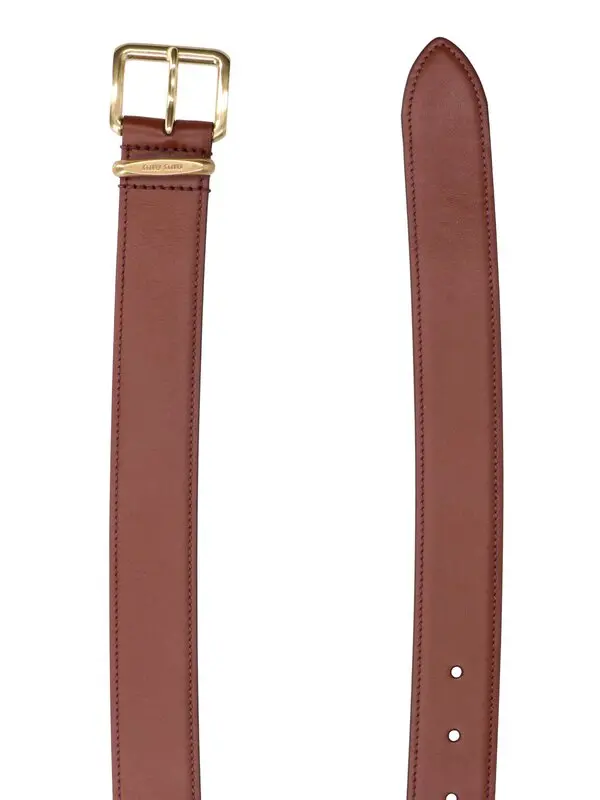 Miu Miu Calfskin Belt With Gold Metal Logo Buckle