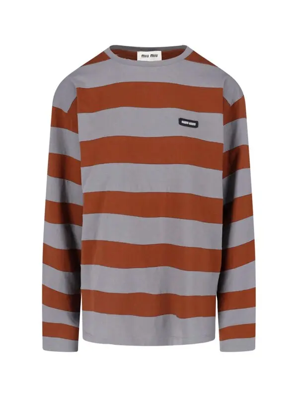 Miu Miu Striped Logo Long Sleeve T-shirt