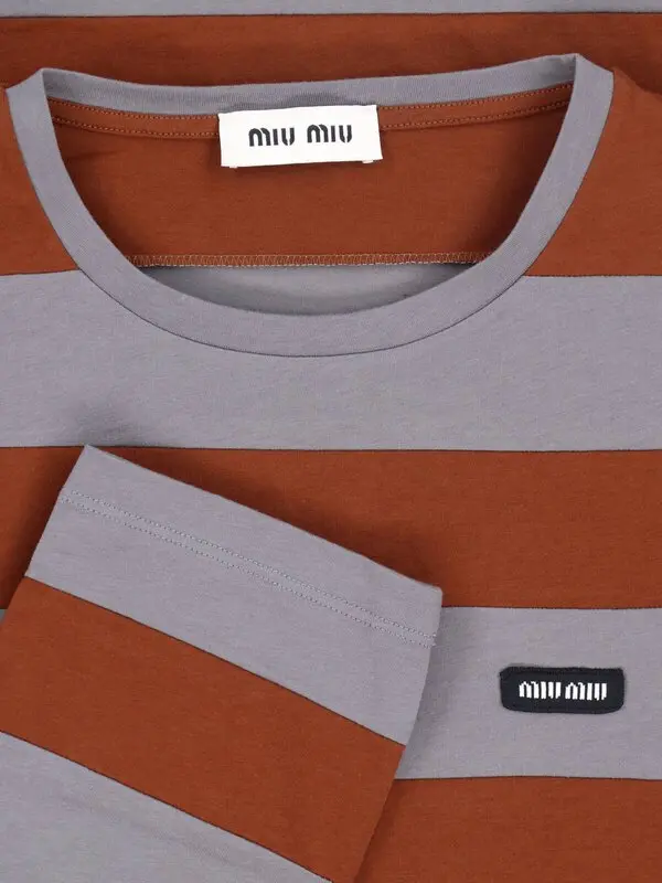 Miu Miu Striped Logo Long Sleeve T-shirt