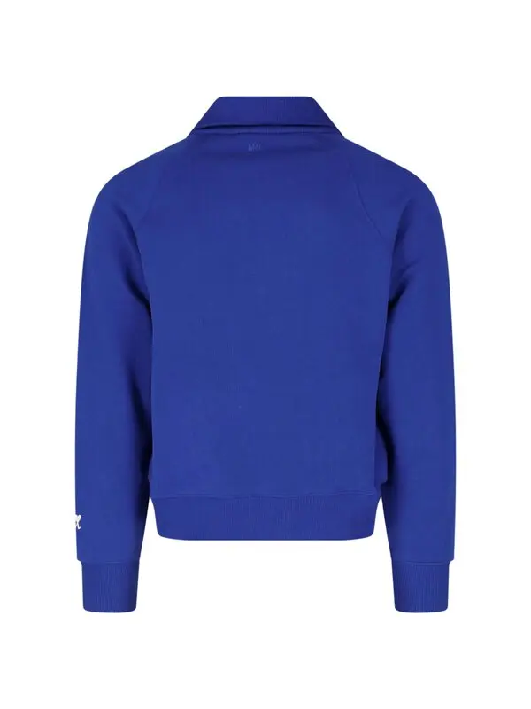 AMI Paris Miu Miu Cotton Zip Sweatshirt With High Collar And Logo - Blue