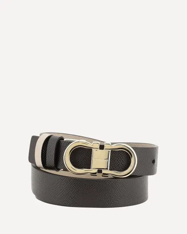 FERRAGAMO Grained Leather Belt With Gancini Buckle - Black