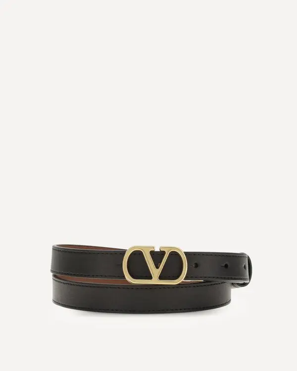 Valentino Garavani Smooth Leather Reversible Belt With Vlogo Signature Buckle - Black