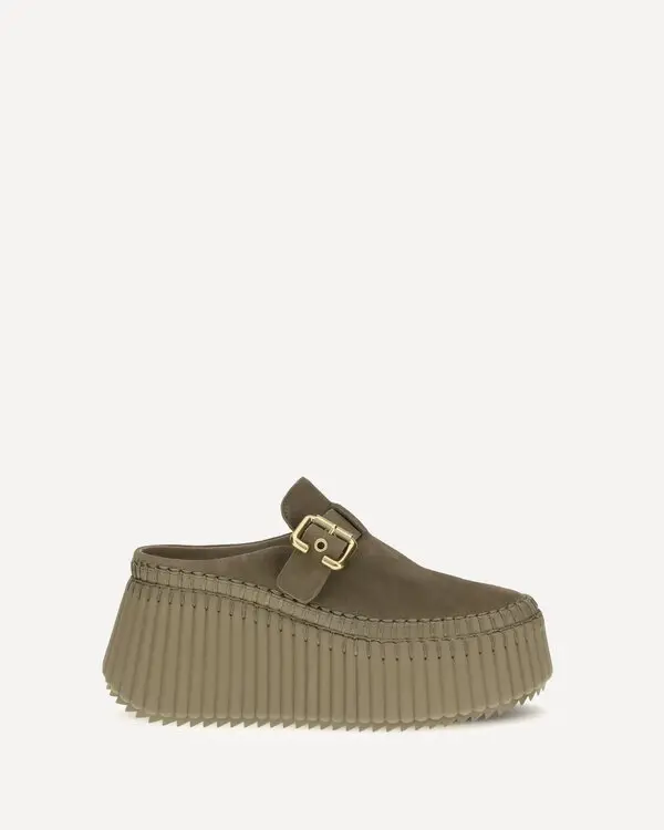 Chloé Nama Sabot With Iconic Buckle Detail - Khaki