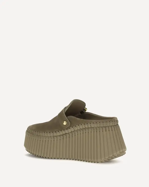 Chloé Nama Sabot With Iconic Buckle Detail - Khaki