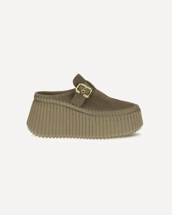 Chloé Nama Sabot With Iconic Buckle Detail - Khaki
