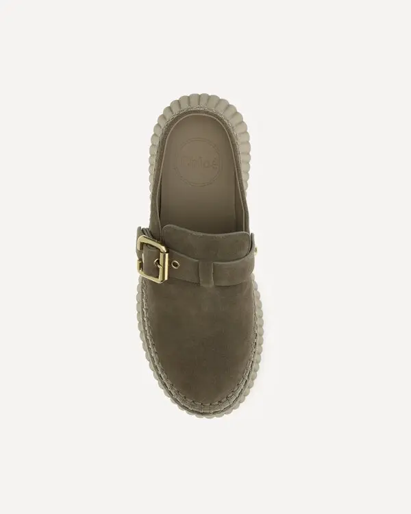 Chloé Nama Sabot With Iconic Buckle Detail - Khaki
