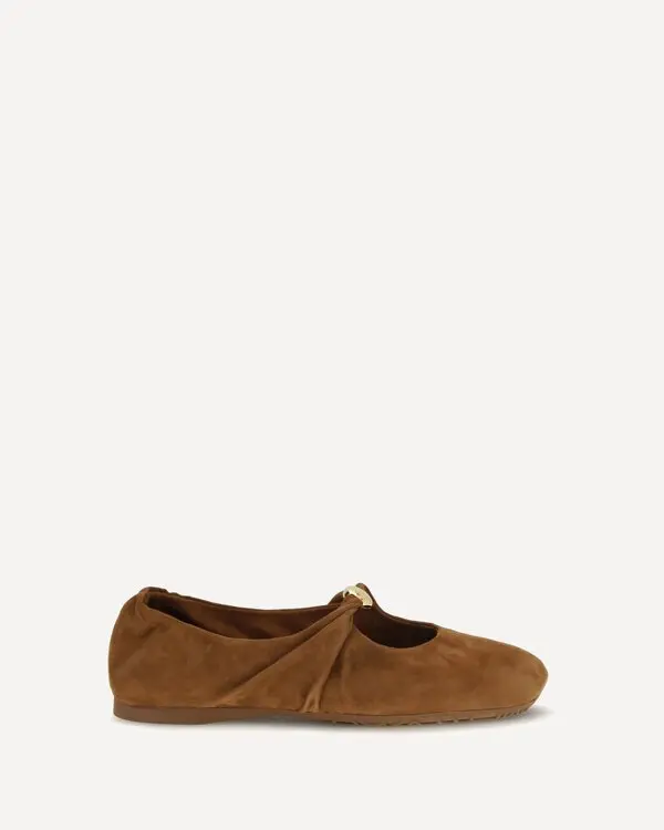 Loewe Pebble Soft Ballerinas In Suede Goatskin - Brown