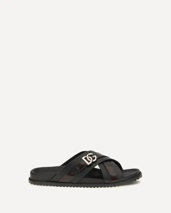 Dolce & Gabbana Smooth Calf Leather Slide Sandals - Black