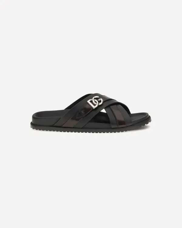 Dolce & Gabbana Smooth Calf Leather Slide Sandals - Black