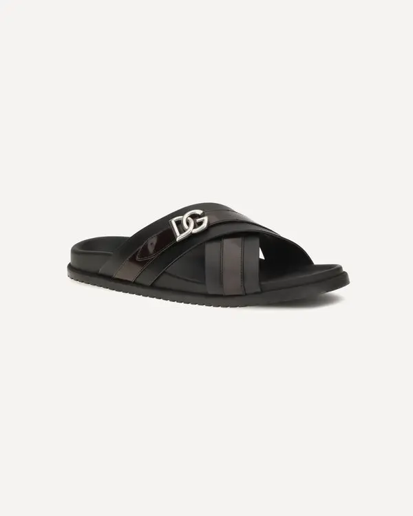 Dolce & Gabbana Smooth Calf Leather Slide Sandals - Black