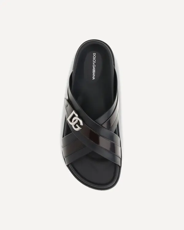 Dolce & Gabbana Smooth Calf Leather Slide Sandals - Black