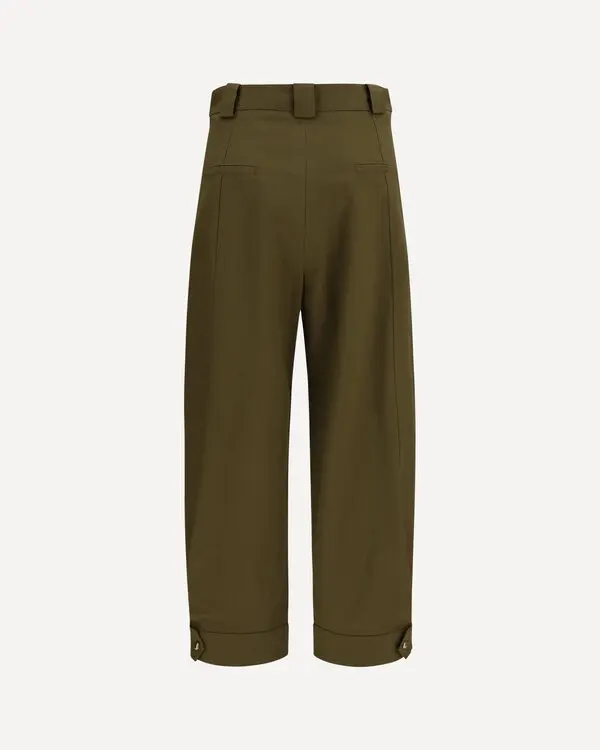 Max Mara Adorni Cropped Pants With Contrasting Stitching And Cuffed Hem - Green