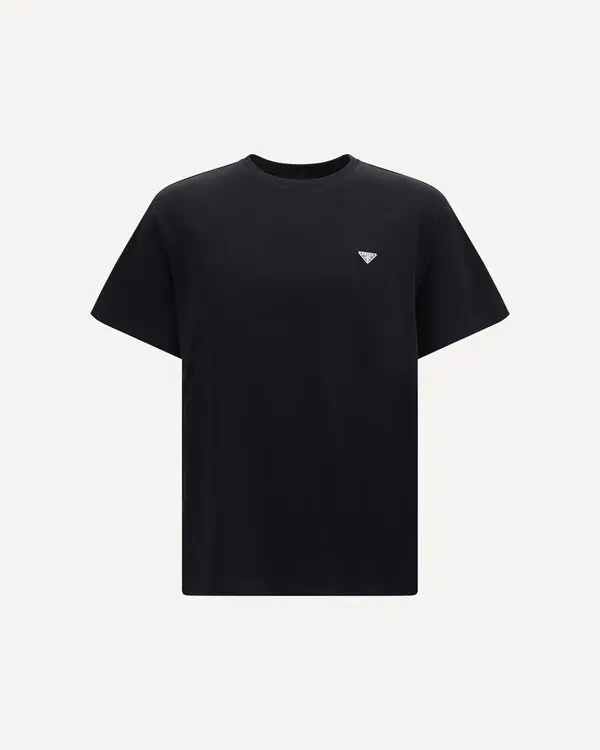 Prada Cotton T-shirt With Triange Ogo Mae - Black